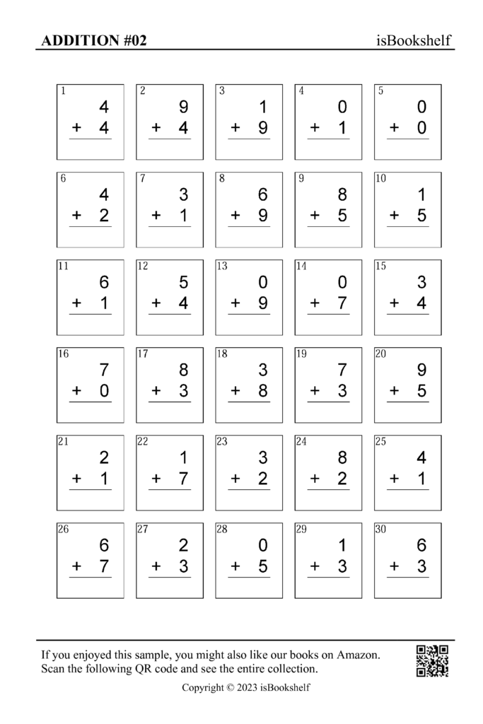 #02 – One digit addition worksheet - isBookshelf