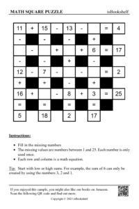 #07 – Math square puzzle, addition and subtraction, intermediate level ...