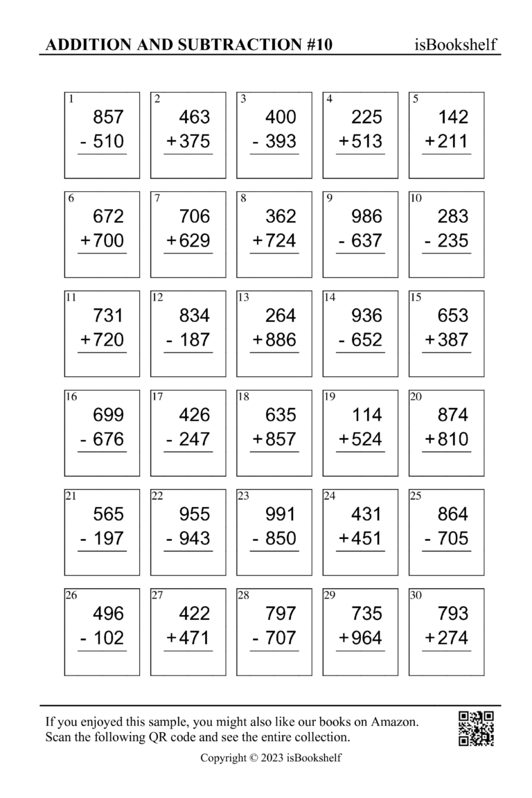 Addition and Subtraction Worksheets for Kids - isBookshelf